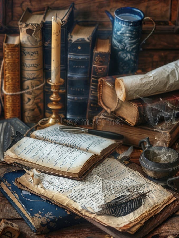 A Collection of Ancient Books, Scrolls, and Historical Artifacts Rests ...