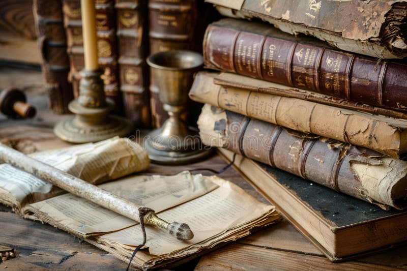 A Collection of Ancient Books, Scrolls, and Historical Artifacts Rests ...