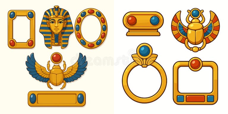 Collection of Ancient Egyptian-Themed Decorative Elements and Frames ...