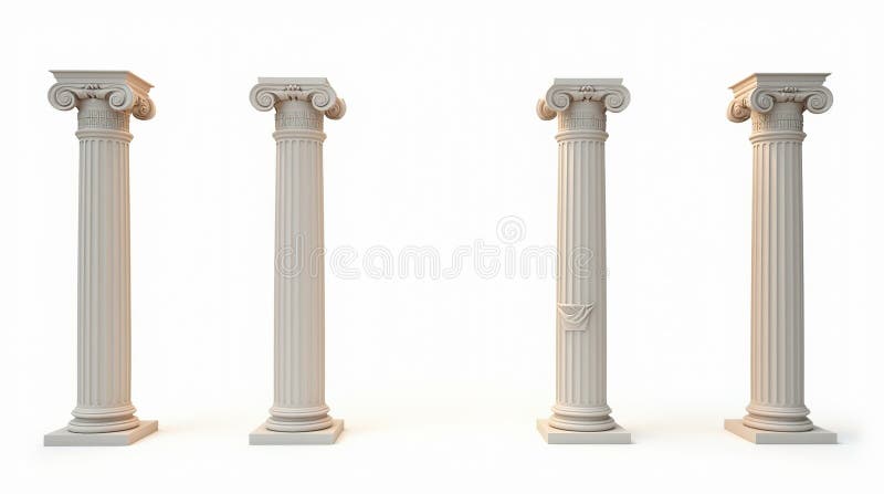 Collection of Ancient Greek Columns on White Background Stock ...