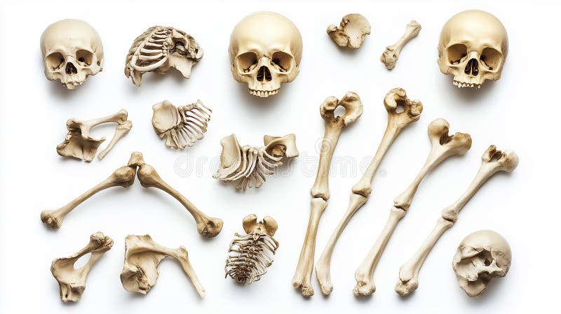 A Collection of Ancient Human Skeleton Bones Laid Out for Study ...
