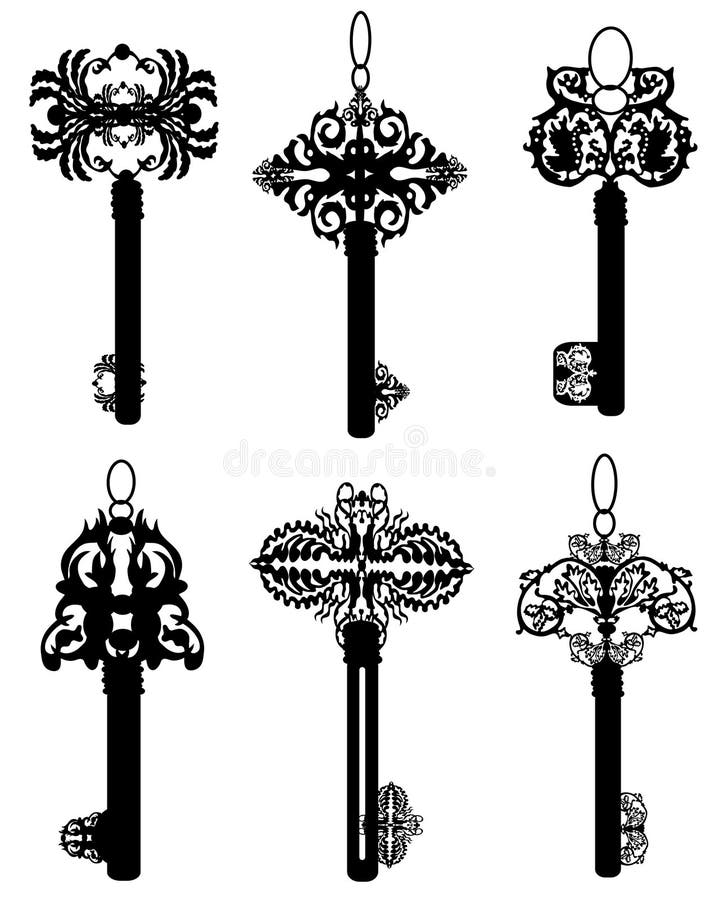 Ancient Keys Emblems Set. Heraldic Coat of Arms Decorative Logos Stock ...