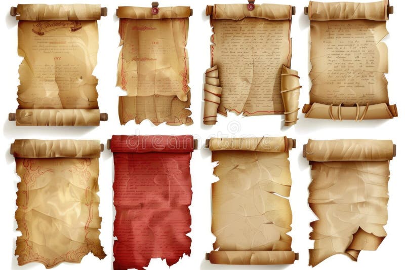 A Collection of Ancient Parchments with Frayed Borders Stock Photo ...