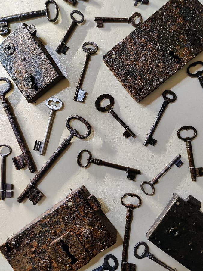 Collection of Ancient Rusty Locks and Keys of Different Shapes and ...