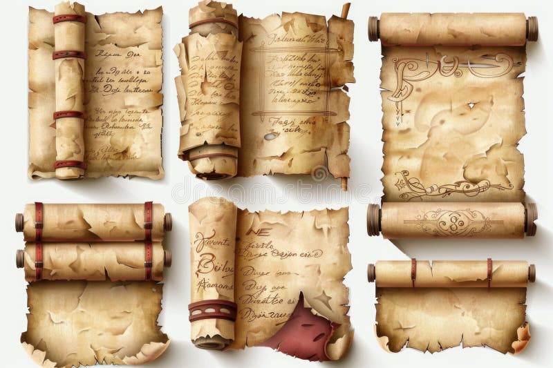 A Collection of Ancient Scrolls with Intricate Writings Stock Image ...