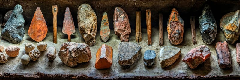Collection of Ancient Stone Tools Arranged on a Shelf a Glimpse into ...