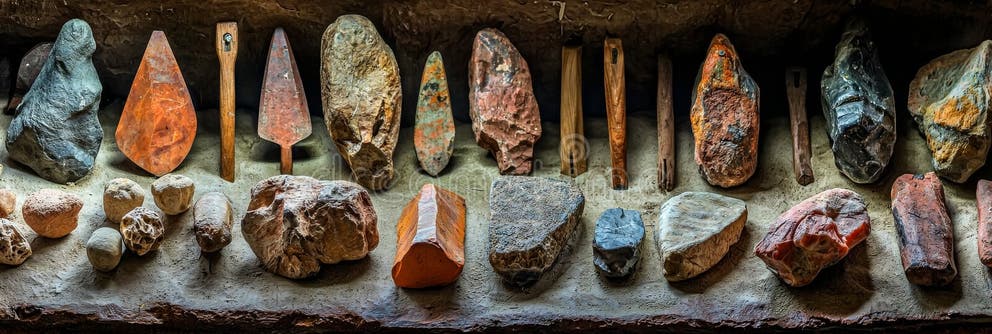 Collection of Ancient Stone Tools Arranged on a Shelf a Glimpse into ...