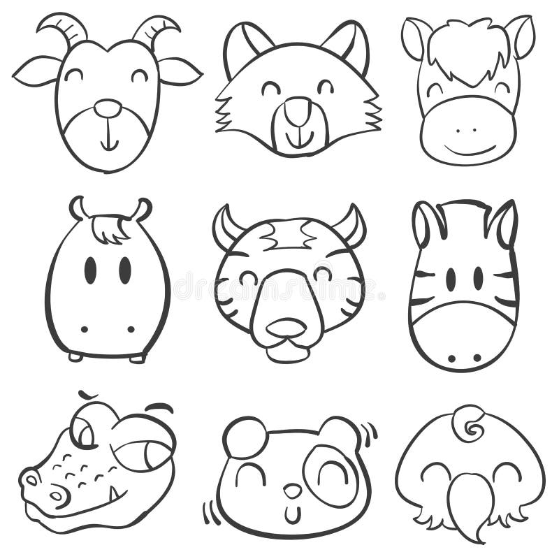 Collection Animal Head Hand Draw Stock Vector - Illustration of deer ...
