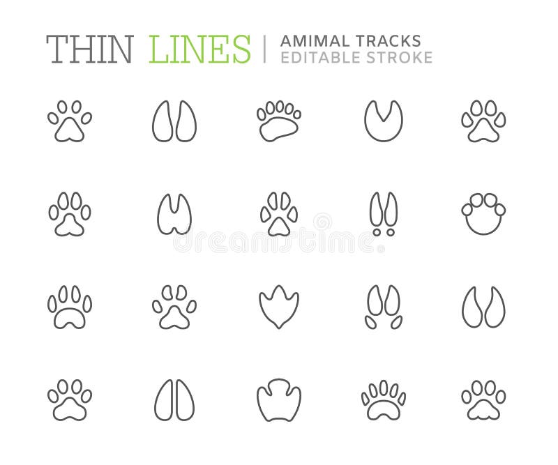 Collection of Animal Tracks Line Icons. Stock Vector - Illustration of ...