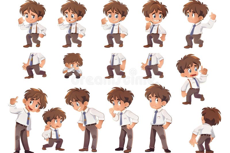 A Collection of Animated Character Poses Depicting a Young Boy in ... A Collection of Animated Character Poses Depicting a Young Boy in ...