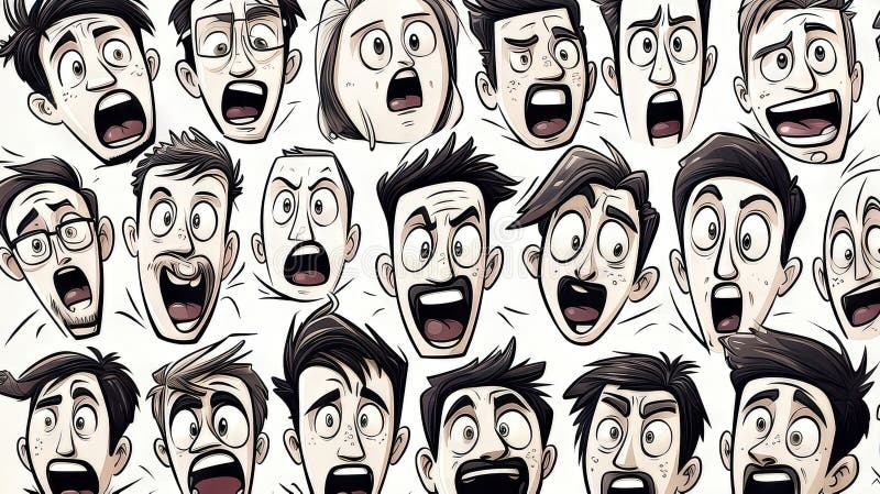Collection of Animated Faces Expressing Various Emotions in Comic Style ...