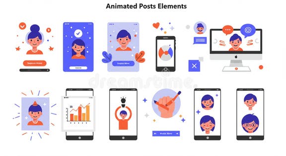 A Collection of Animated Post Elements Featuring Cartoon-style ...