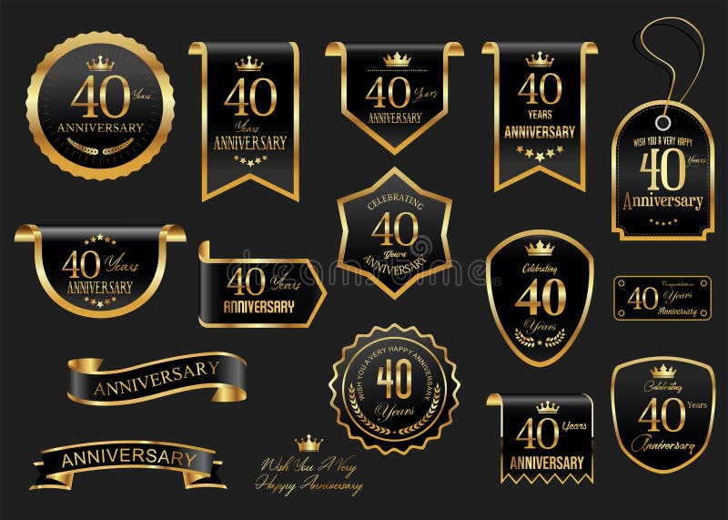 Collection of Anniversary Gold Laurel Wreath Badges and Labels Vector ...