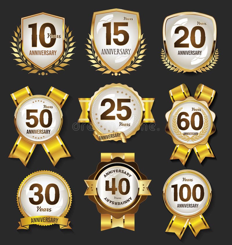 Collection of Anniversary Golden Logotype Celebration Emblem Stock ...
