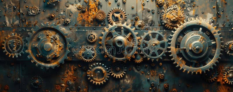 A Collection of Antique Gears and Cogs, Weathered and Rusted, Forming a ...