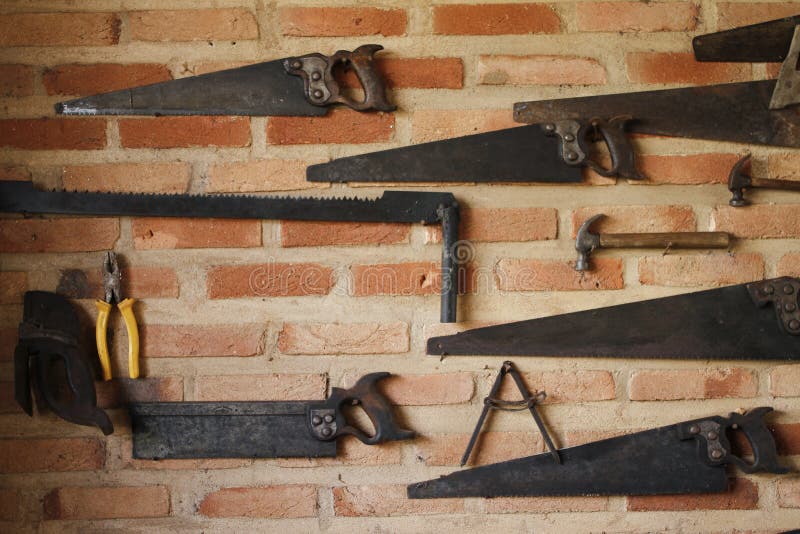 Collection of Antique Tools Hanging Stock Photo - Image of exposed ...