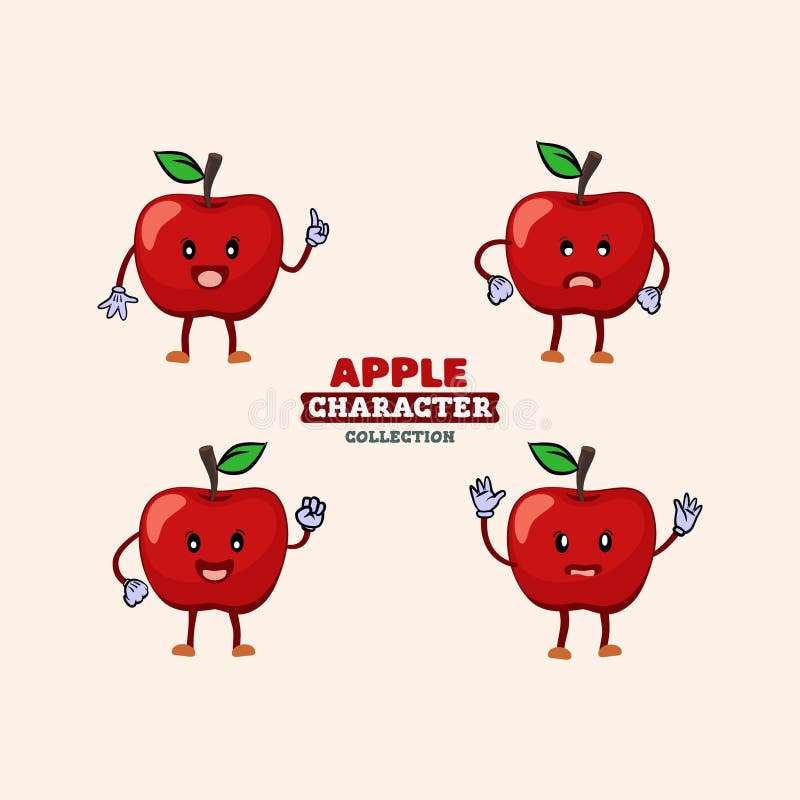 Collection of Apple Characters in Different Expressions Stock Vector ...