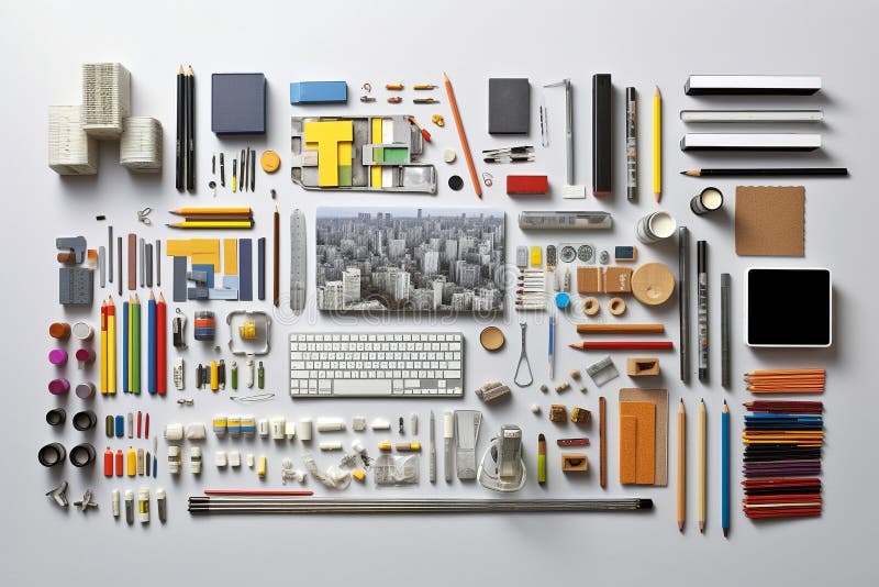 Collection of Architect Labor Tools on White Background Organized Stock ...
