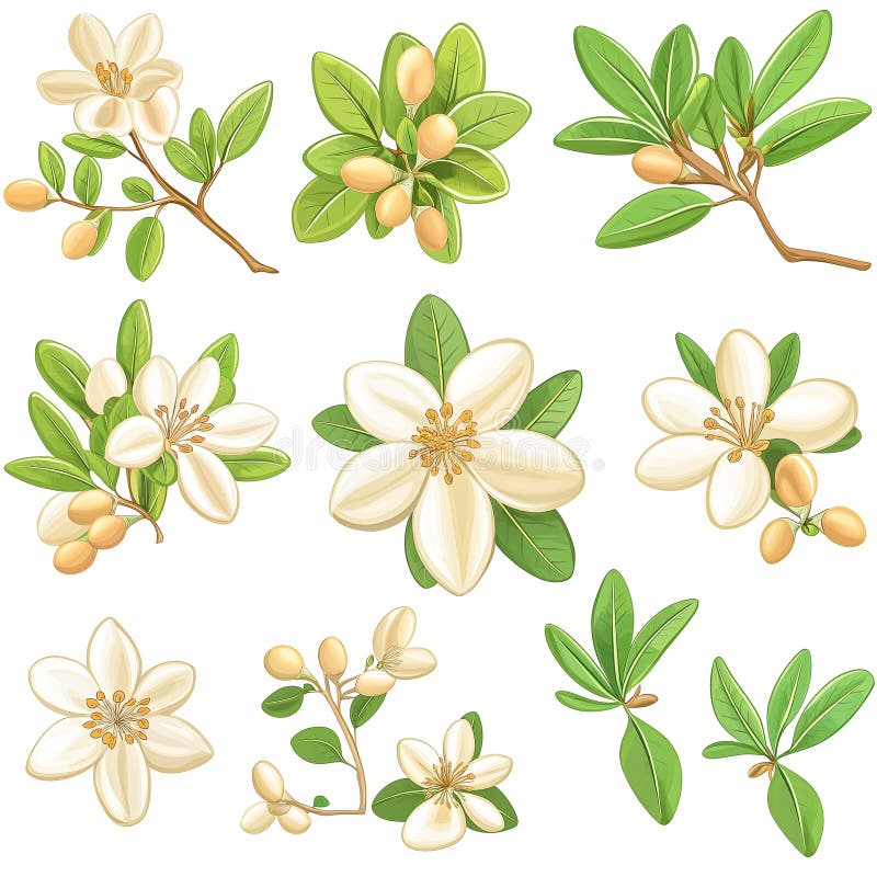 Collection of Argan Leaves and Flowers Stock Photo - Image of closeup ...