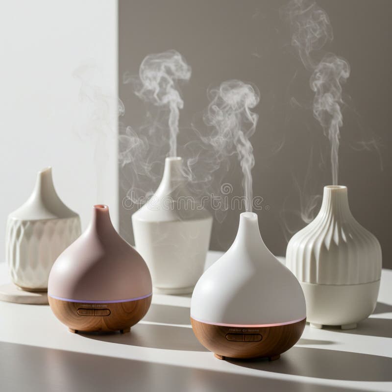 A Collection of Aroma Diffusers in Various Shapes and Neutral Colors ...