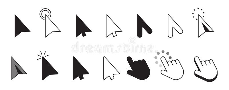 Collection of Arrow Pointer, Cursor Icon, Click or Press Cursor in Flat ...