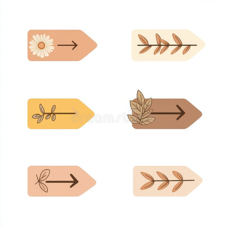 Collection of Arrow Shaped Stickers Decorated with Botanical Elements ...