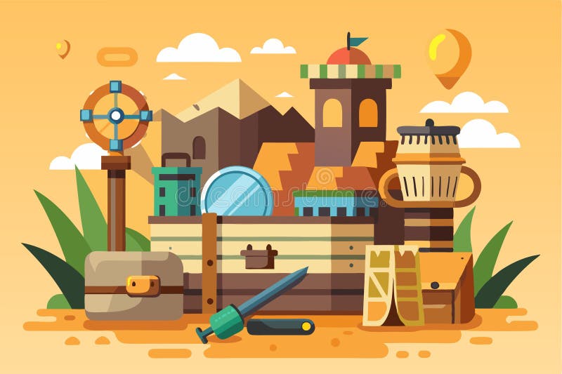 A Collection of Artifacts and Tools Organized for a Treasure Scavenging ...