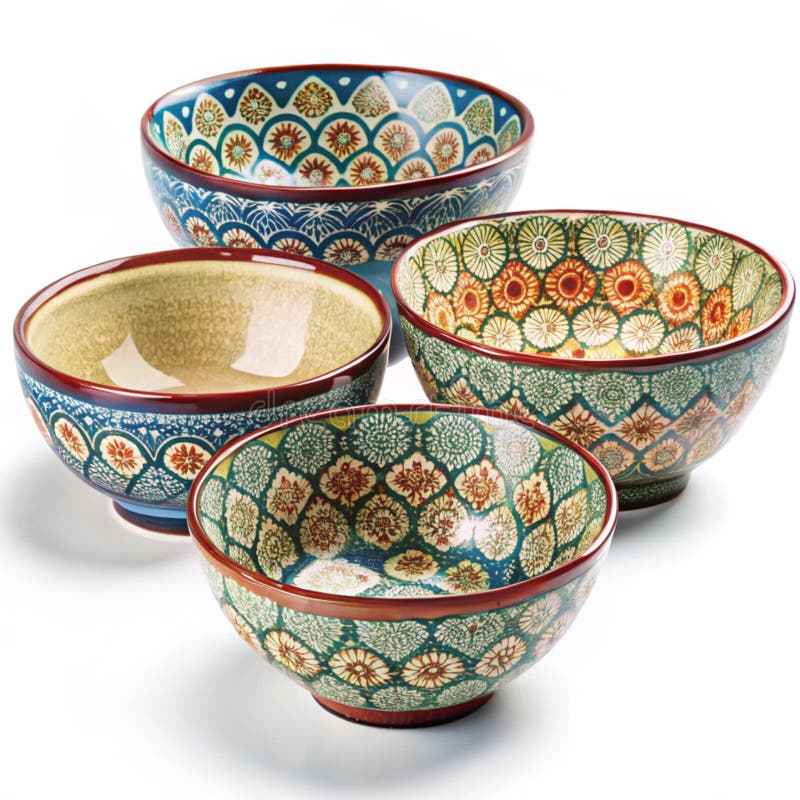 Collection of Artisan Decorative Bowls in Vibrant Colors and Detailed ...