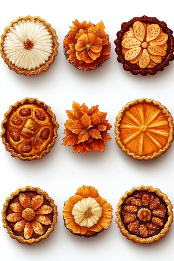 A Collection of Artistic Pie Illustrations on a White Background Stock ...