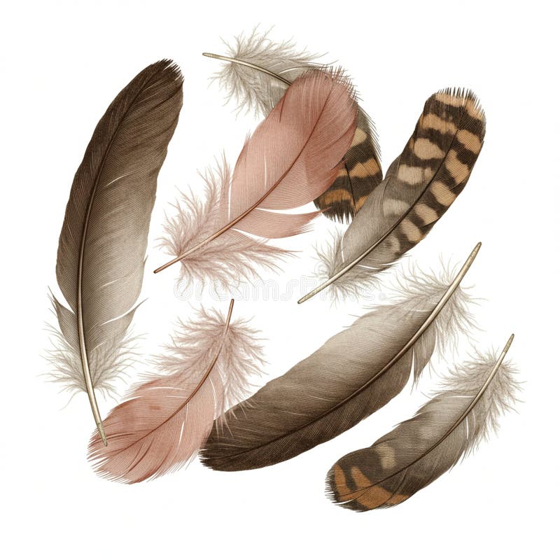 A Collection of Assorted Bird Feathers Arranged on a White Background ...