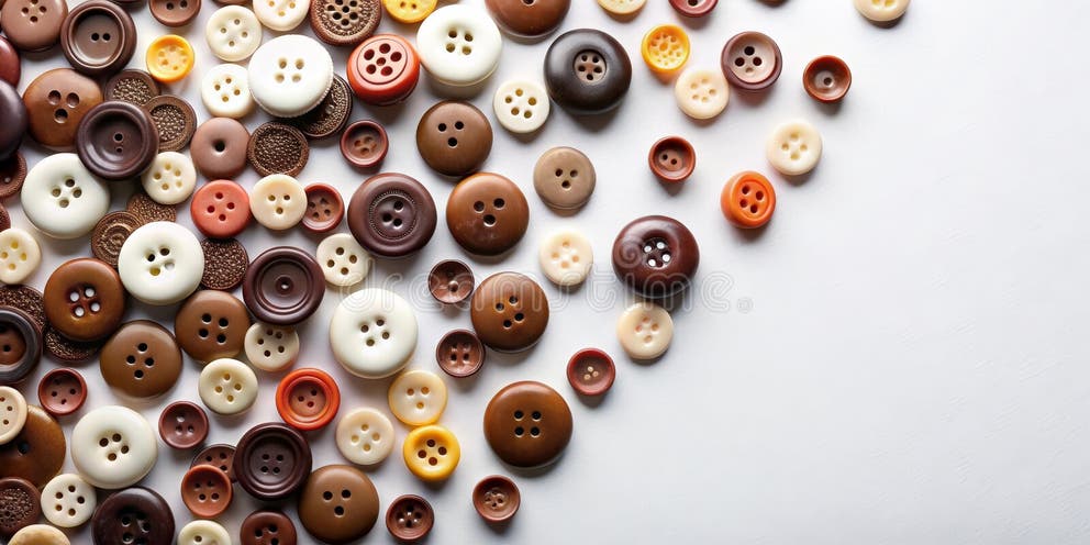 A Collection of Assorted Buttons in Earthy Tones Arranged on a White ...