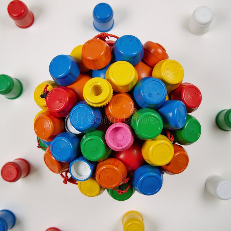 A Collection of Assorted Colored Plastic Bottle Tops and Containers ...