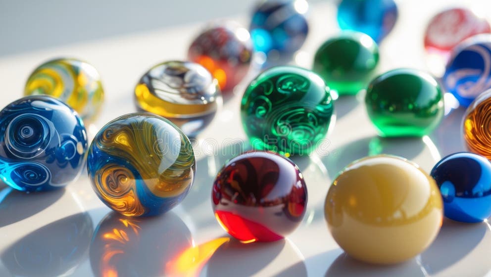 Collection of Assorted Colorful Glass Marbles with Various Designs and ...