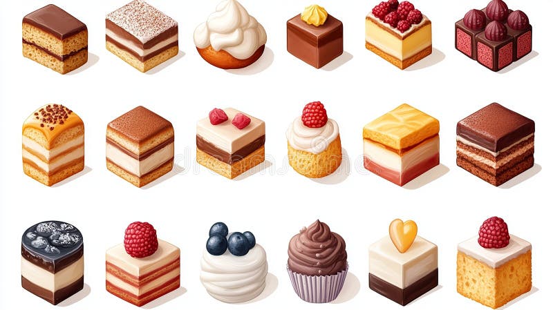 Collection of Assorted Delicious Mini Cakes and Desserts with Various ...