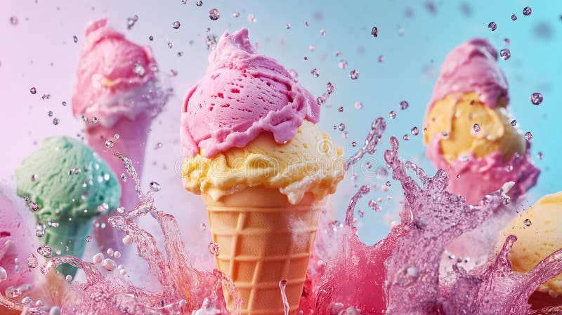 Collection of Assorted Ice Cream Explosions in Vibrant Colors, Perfect ...