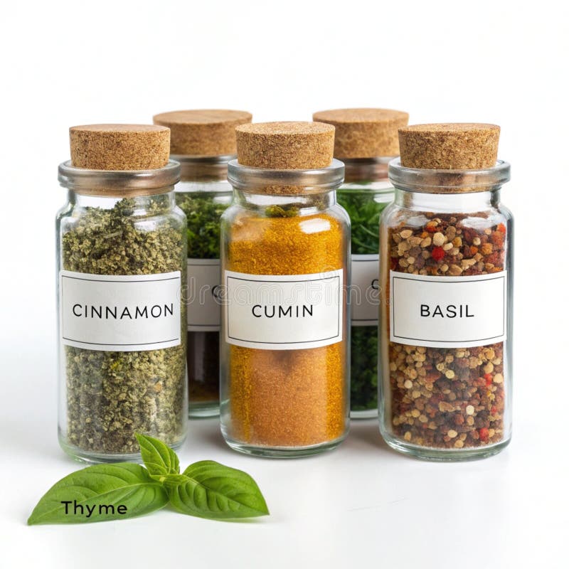 Collection of Assorted Spices and Herbs in Glass Jars Isolated on ...