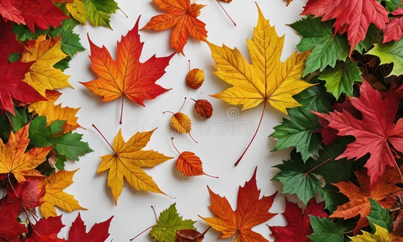 A Collection of Autumn Leaves are Spread Out on a White Surface. Stock ...