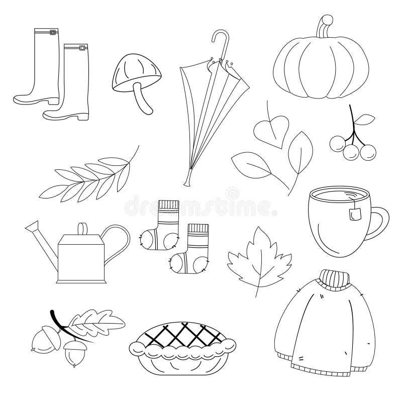 Collection of Autumn Outline Elements. Vector Illustration Stock Vector ...