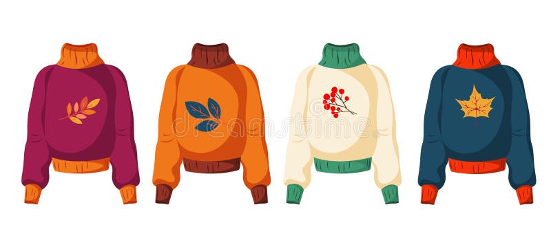 Collection of Autumn Sweaters.Multicolored Sweaters with Autumn Leaves ...