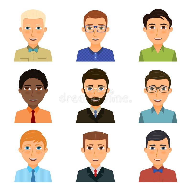 Collection of Avatars of Various Young Men Characters. Stock Vector ...