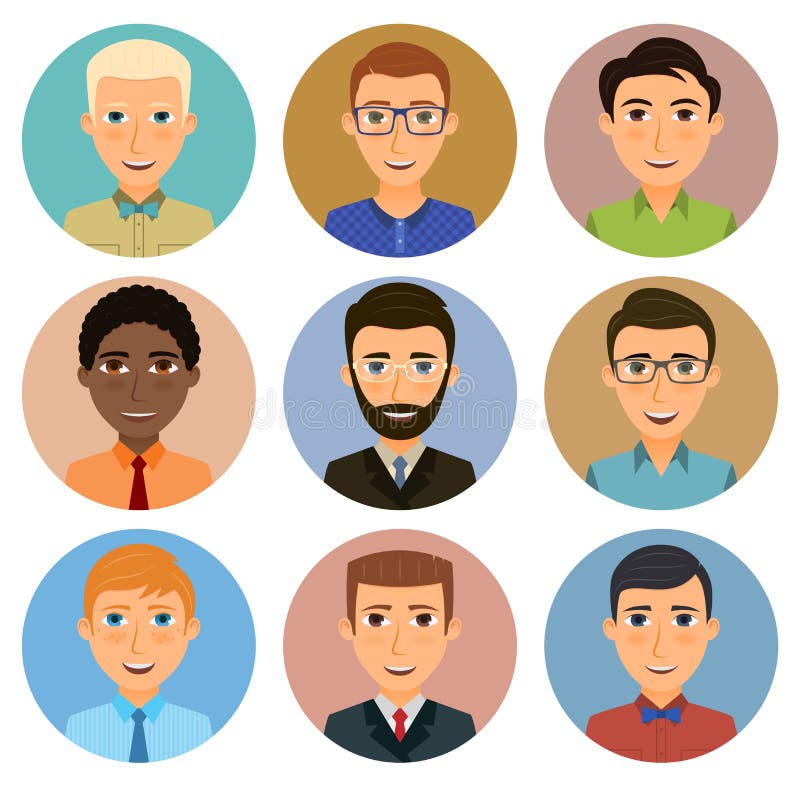 Collection of Avatars of Various Young Men Characters. Stock Vector ...