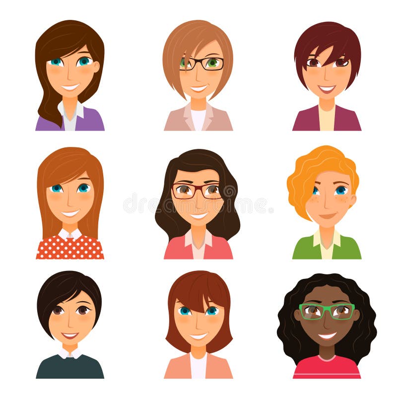 Collection of Avatars of Various Young Women Characters Stock Vector ...