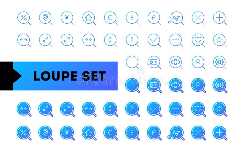 A Set of Blue Icons with a Blue Button that Says Loupe Set Stock Vector ...