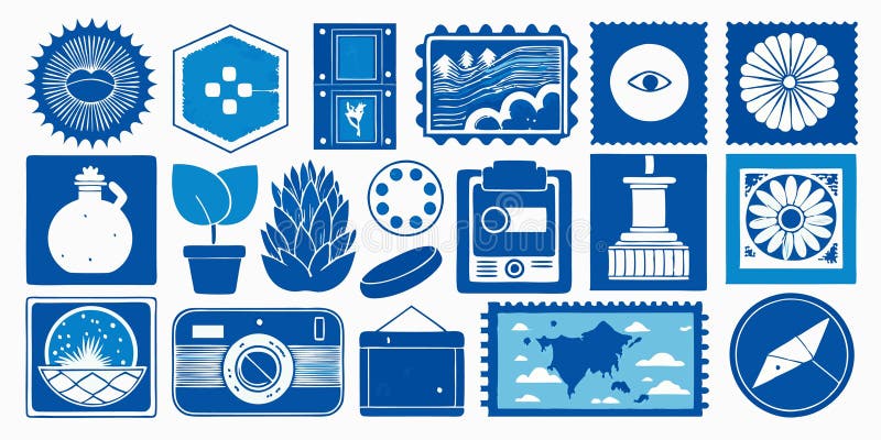 A Collection of Azure and White Symbols Displayed on a White Backdrop ...