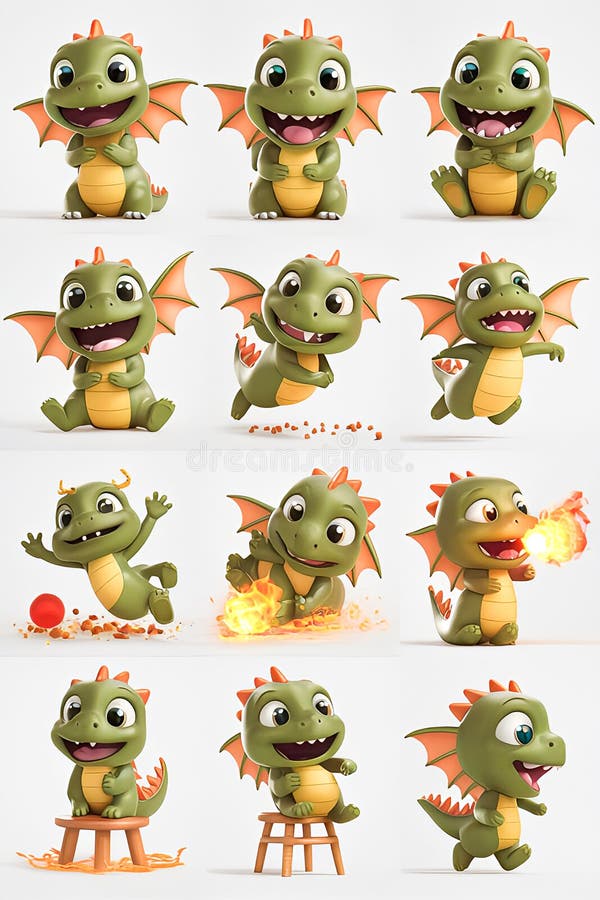 Collection of Baby Dragon Emoticon Sticker Set Stock Illustration ...