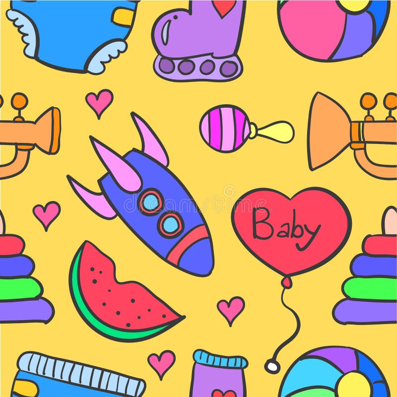 Collection of Baby Element Doodle Set Stock Vector - Illustration of ...