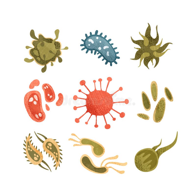 Collection of Bacteria, Germs and Viruses of Different Colors ...