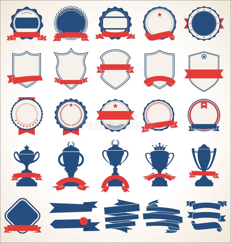 Collection of Badges and Labels Blue and Red Stock Illustration ...