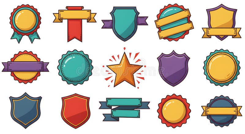 Colorful Award Badges & Shields Stock Illustration - Illustration of ...