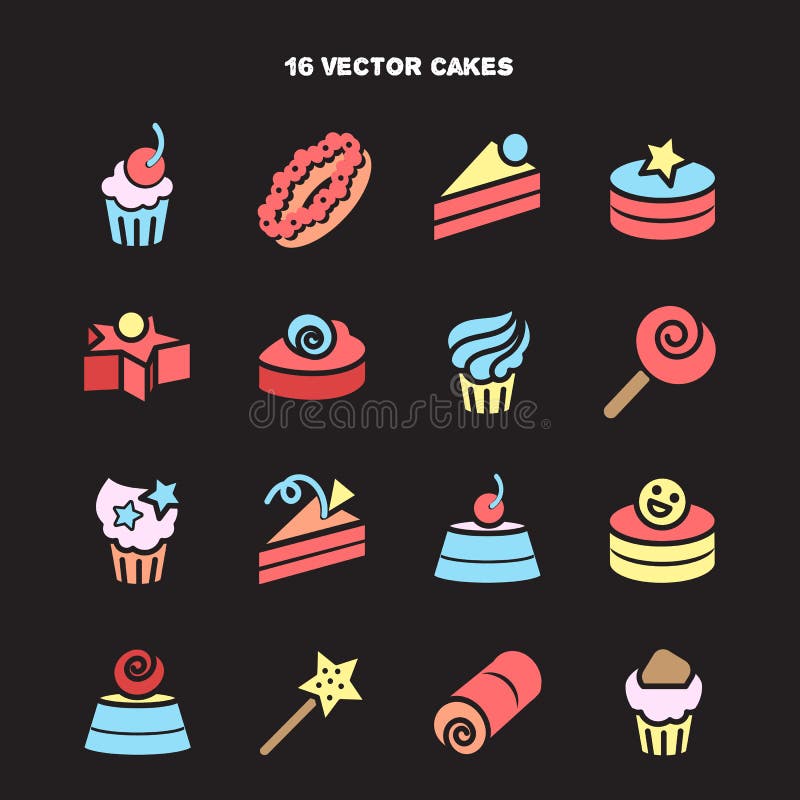 Collection of Bakery and Cake Icons. Candy, Sweet Set Stock ...